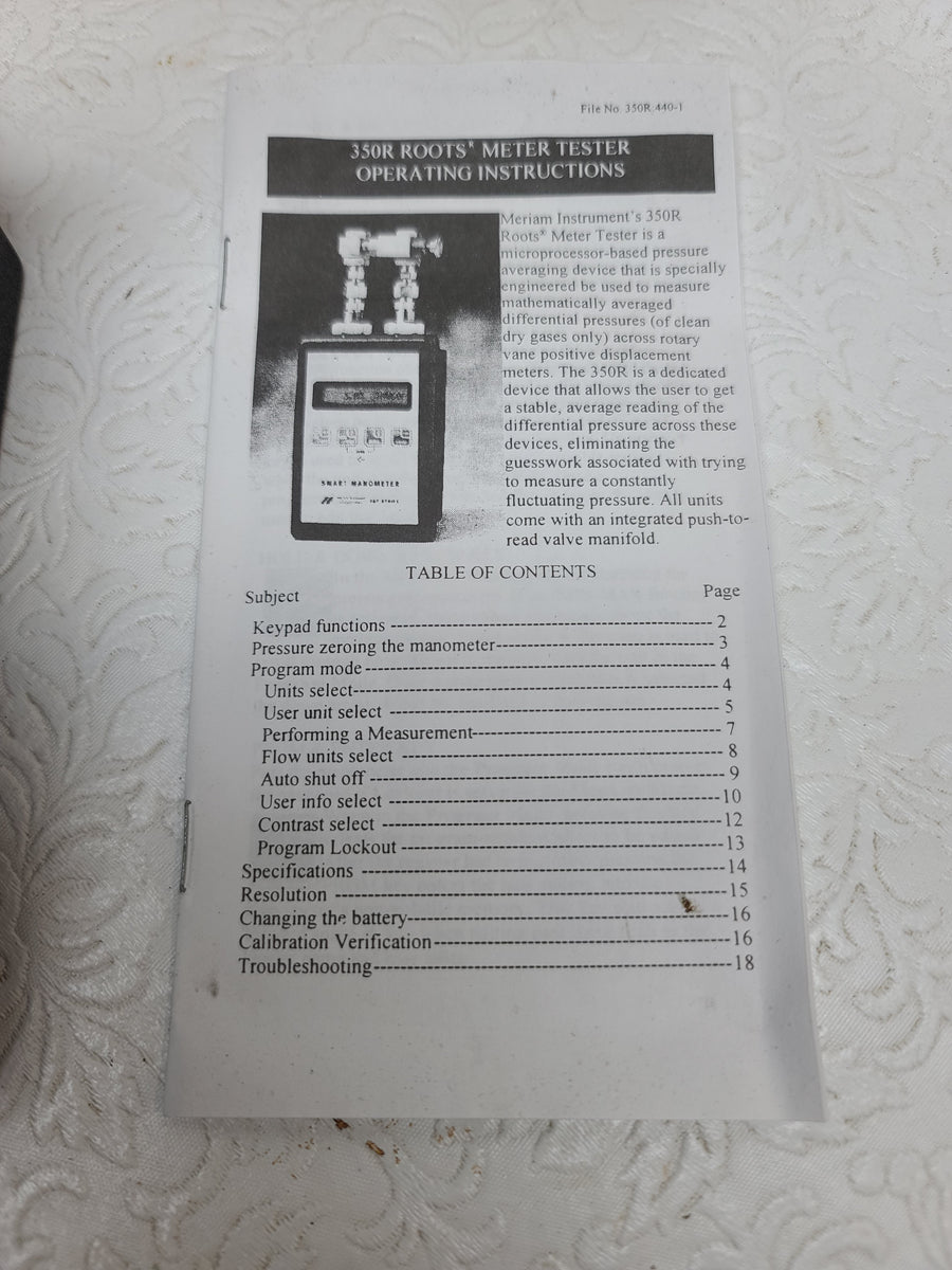 MERIAM INSTRUMENTS 350 SERIES 350-DN0200-01101001 SMART MANOMETER ...